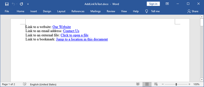Java Add Hyperlinks To Text Or Images In Word Codeexamples