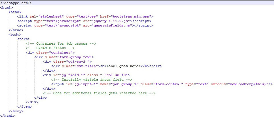 Dynamically generate form fields using jQuery Übersetzungen und