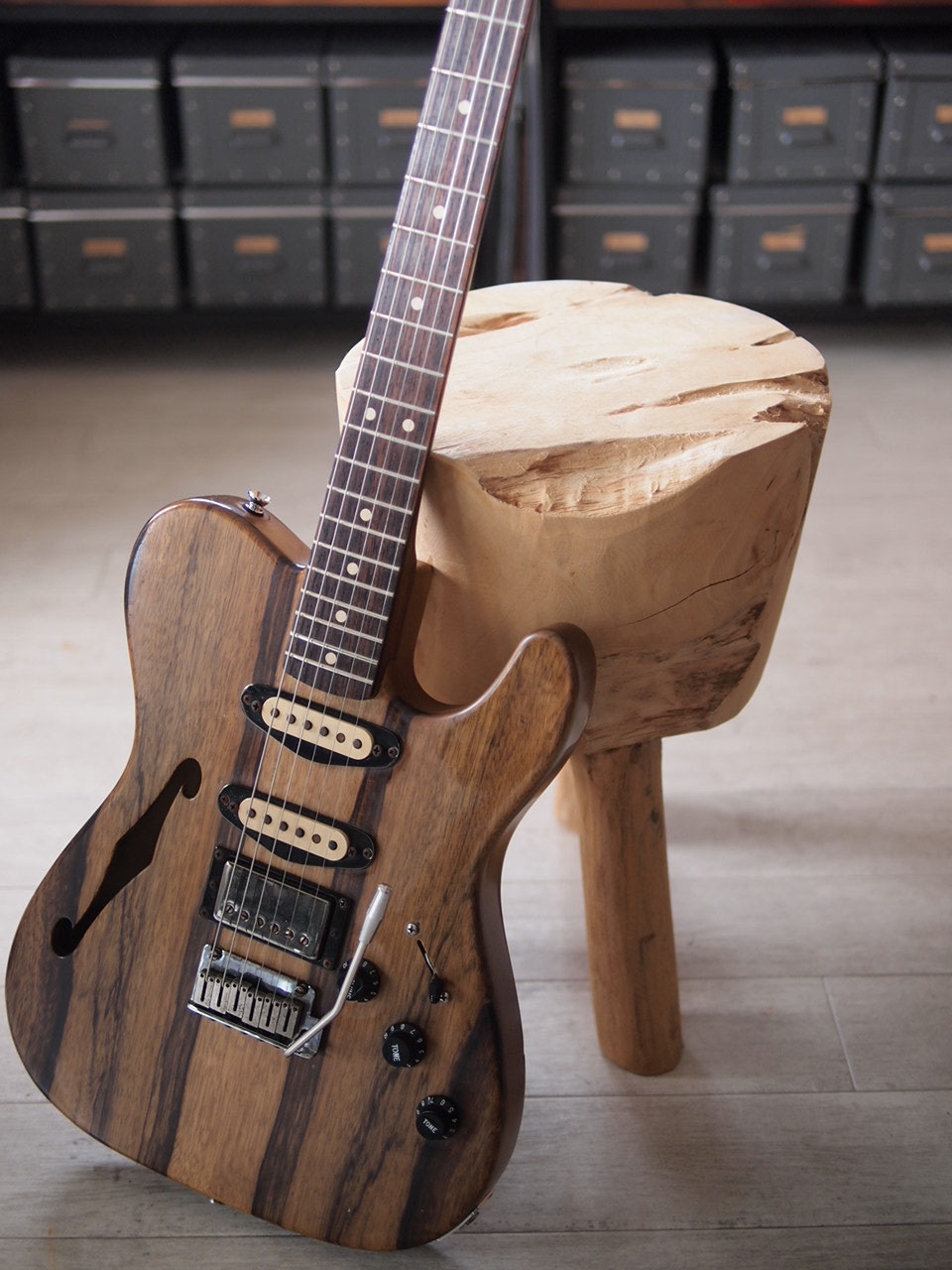 SOLD Warmoth - Hybrid Telecaster Thinline - Black Korina - Relic ...