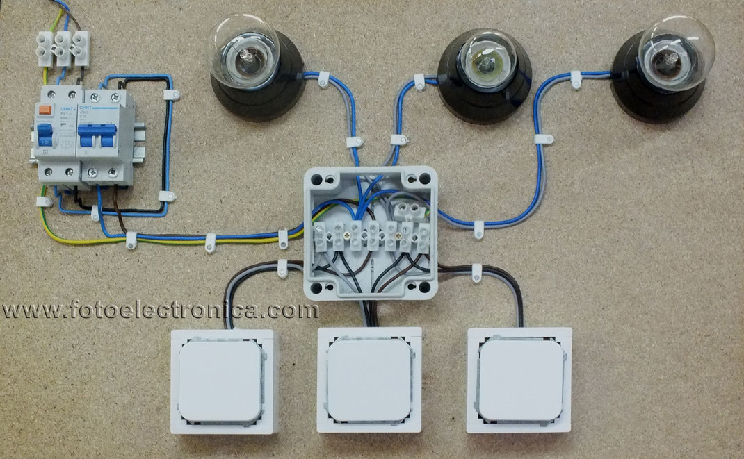 12.-Instalación de un punto de luz conmutado desde tres puntos ...
