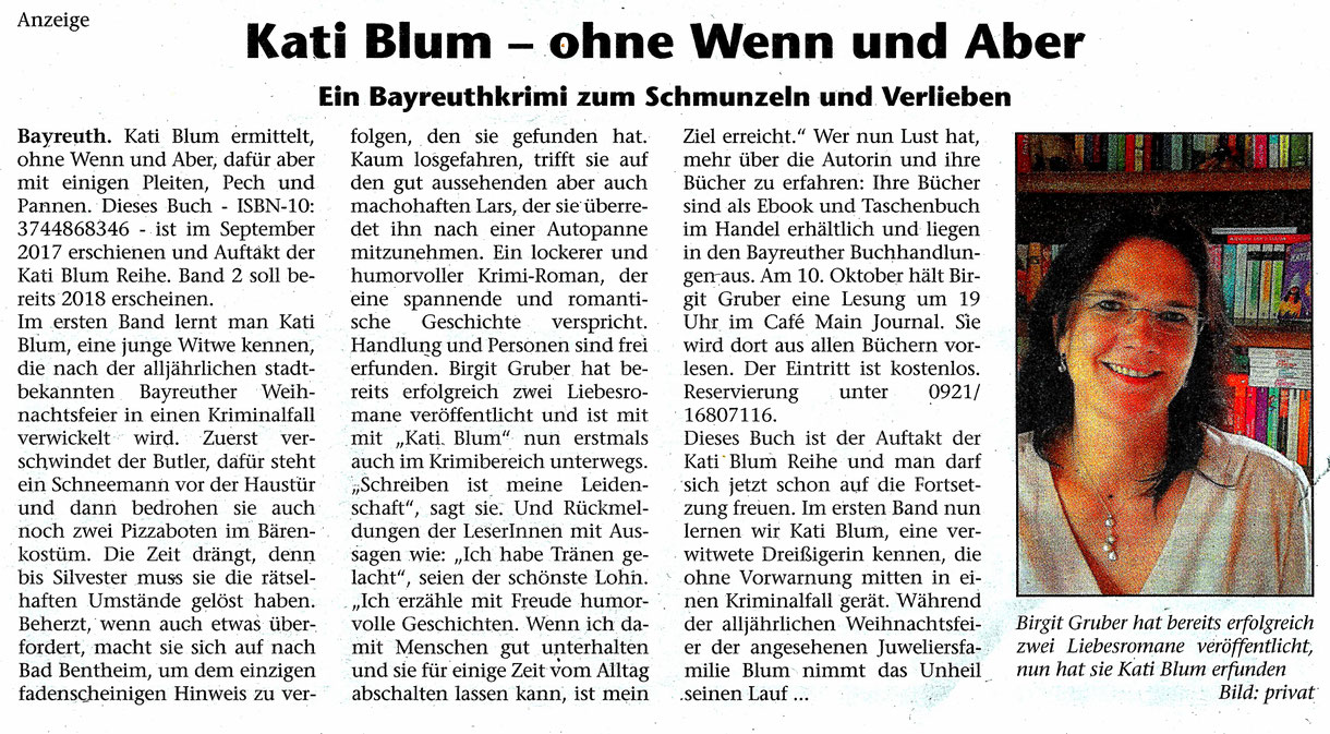 Pressemeldungen über Birgit Gruber Autorin - Birgit Gruber - Autorenseite