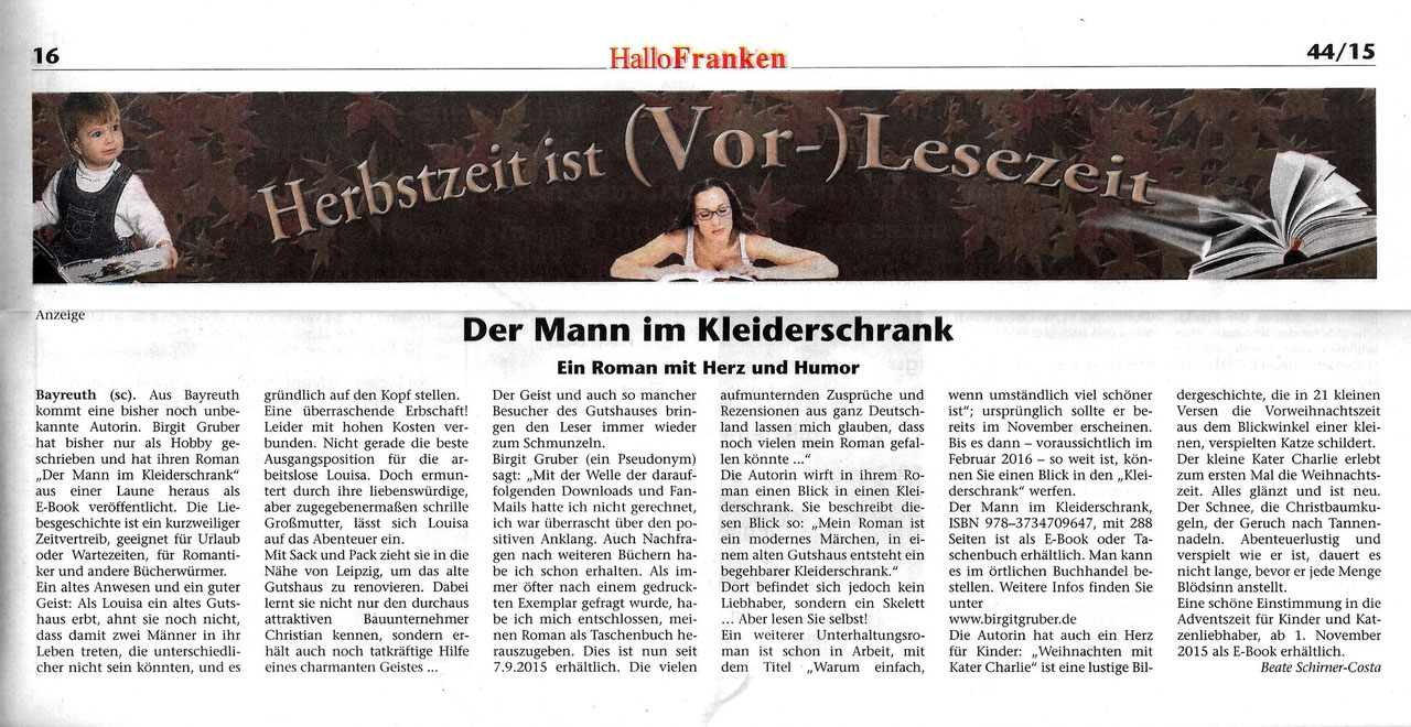 Pressemeldungen über Birgit Gruber Autorin - Birgit Gruber - Autorenseite