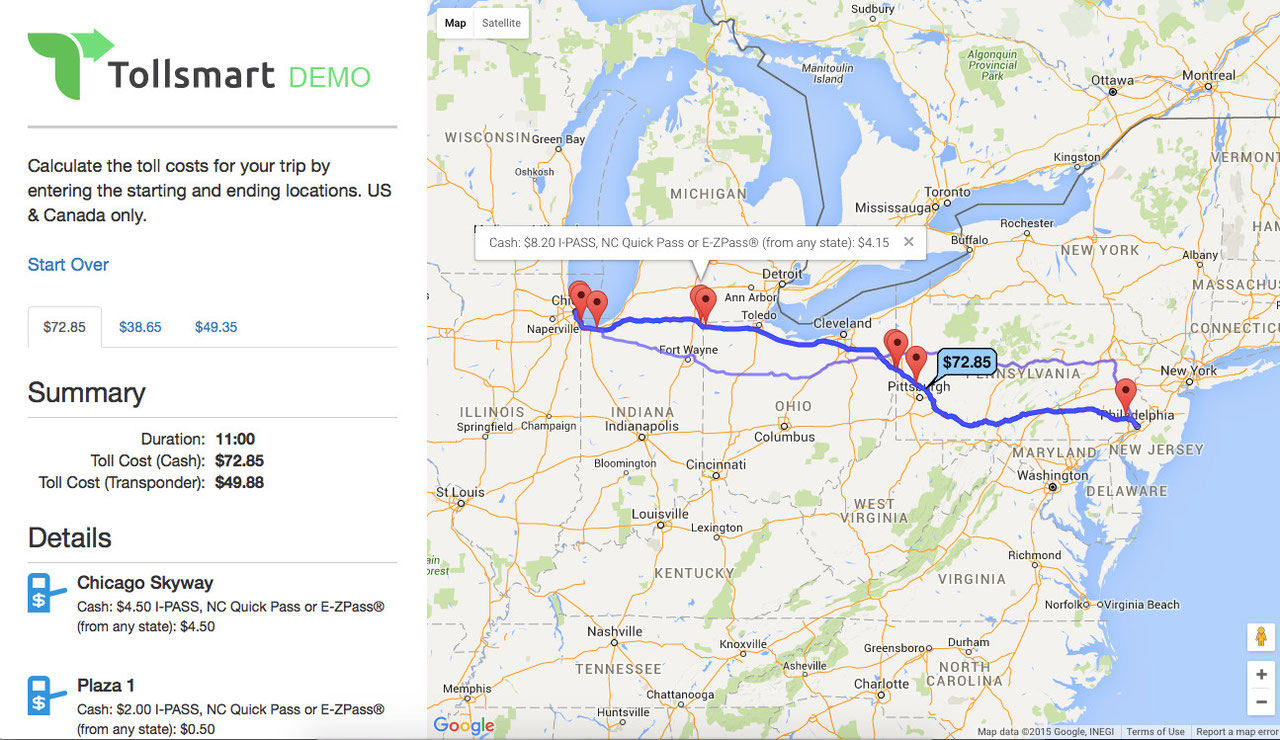 Toll Calculator for Cars - Tollsmart