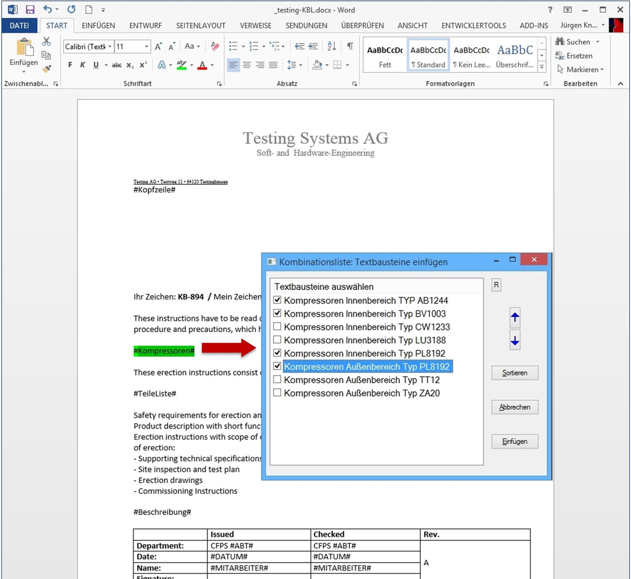 Datenübergabe mit Platzhaltern - texManager