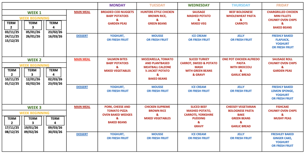 Dinner Menu - Lincoln St Christopher's School