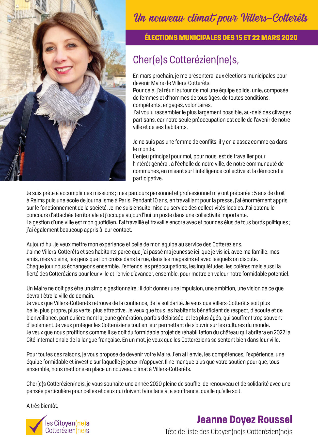 Villers-Cotterêts. La lettre de vœux de Jeanne Roussel aux habitants ...