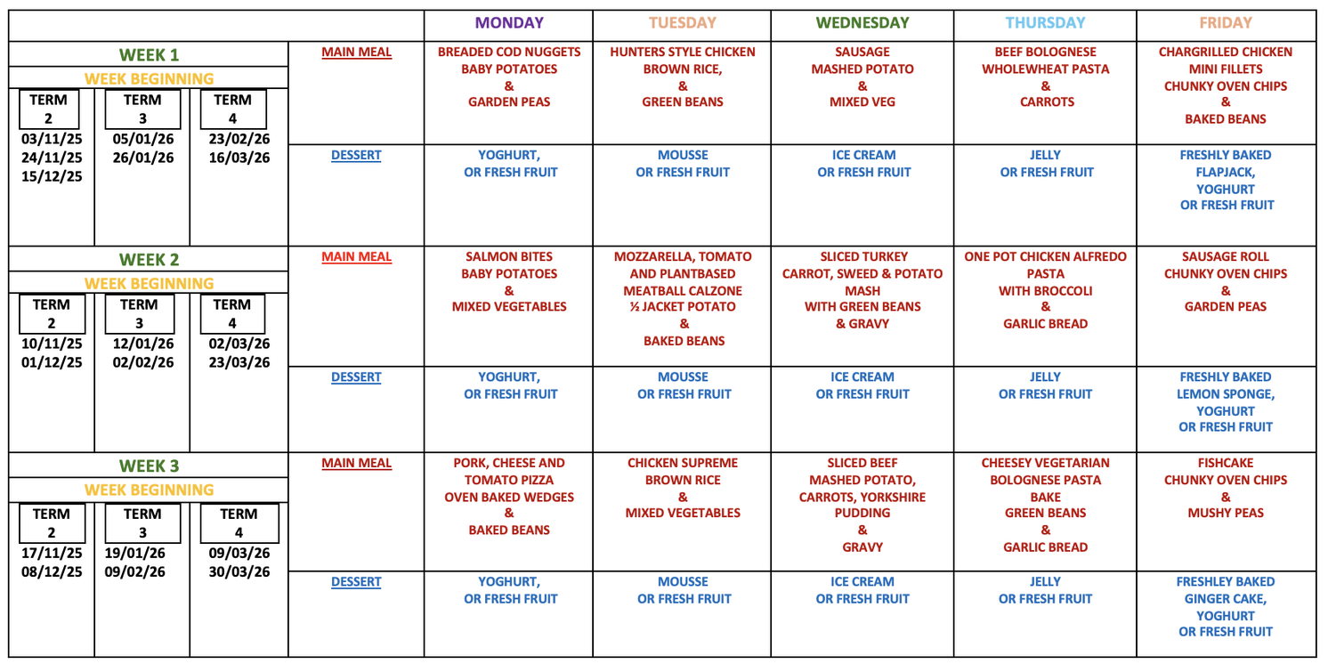 Dinner Menu - Lincoln St Christopher's School