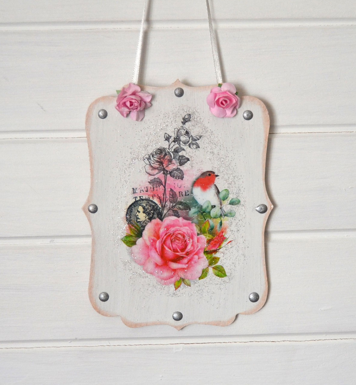 Dekoboard Vogel mit Rose - geschenke-tee-keramik