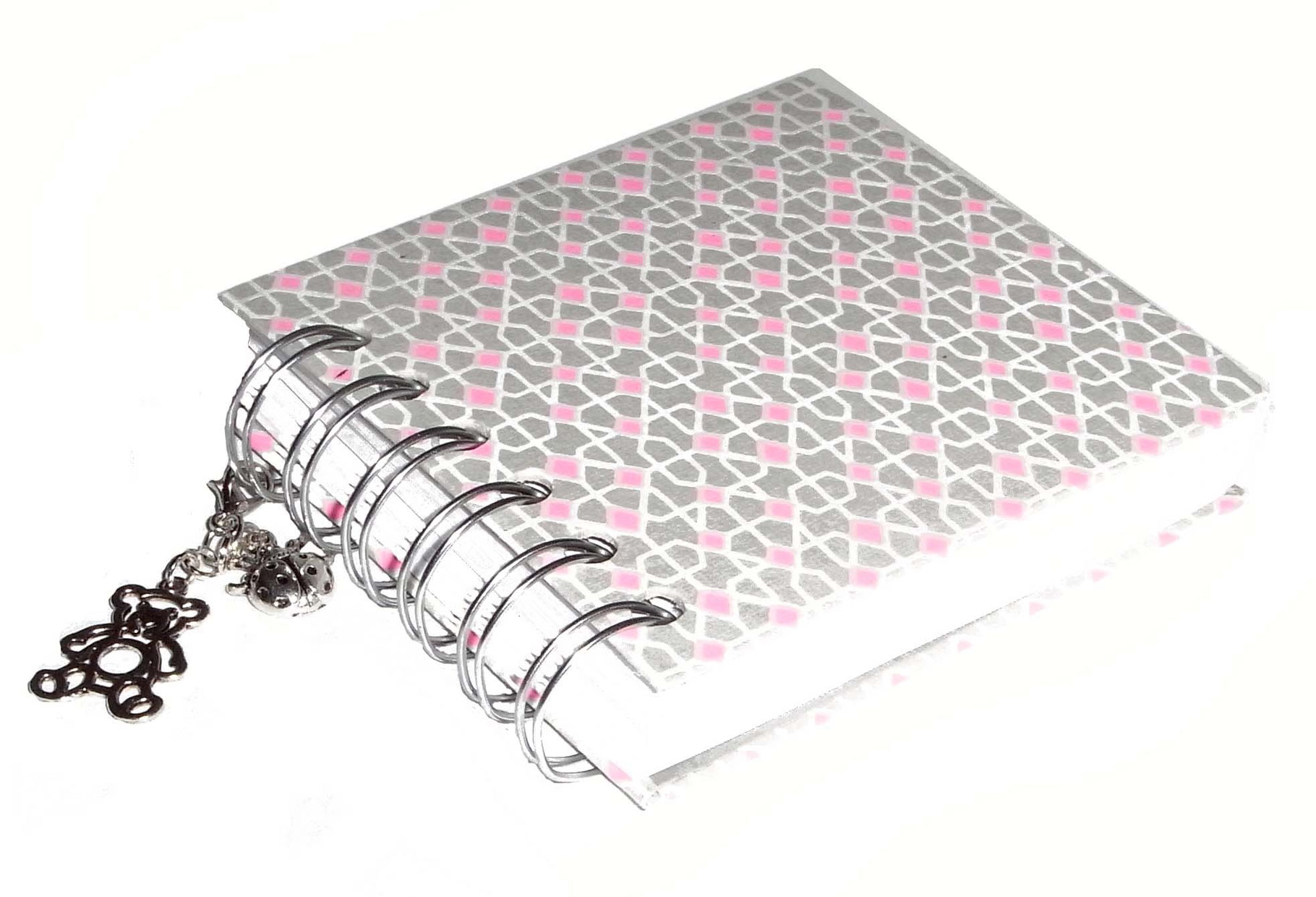 Notizbuch klein Spiralbindung Ringbindung Muster rosa grau ...
