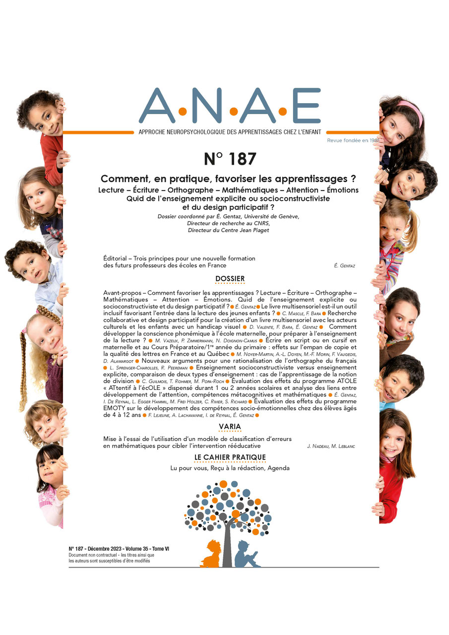 ANAE N° 187 - Comment, en pratique, favoriser les apprentissages ...