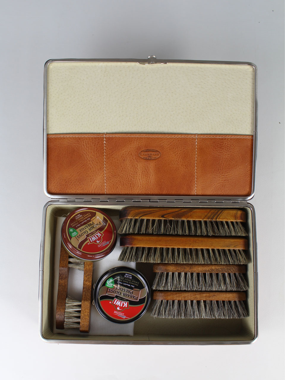 Große Schuhbox aus Leder / Large shoe polish box Made in Germany - F ...