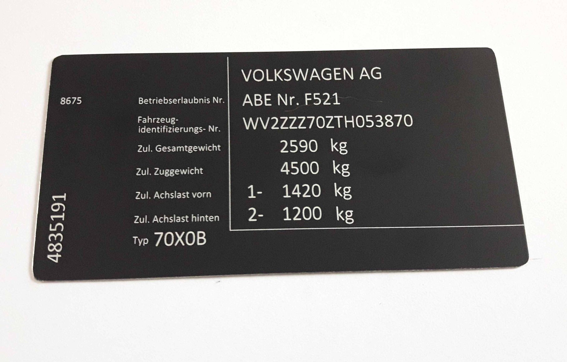 Typenschild PKW - laserinferno