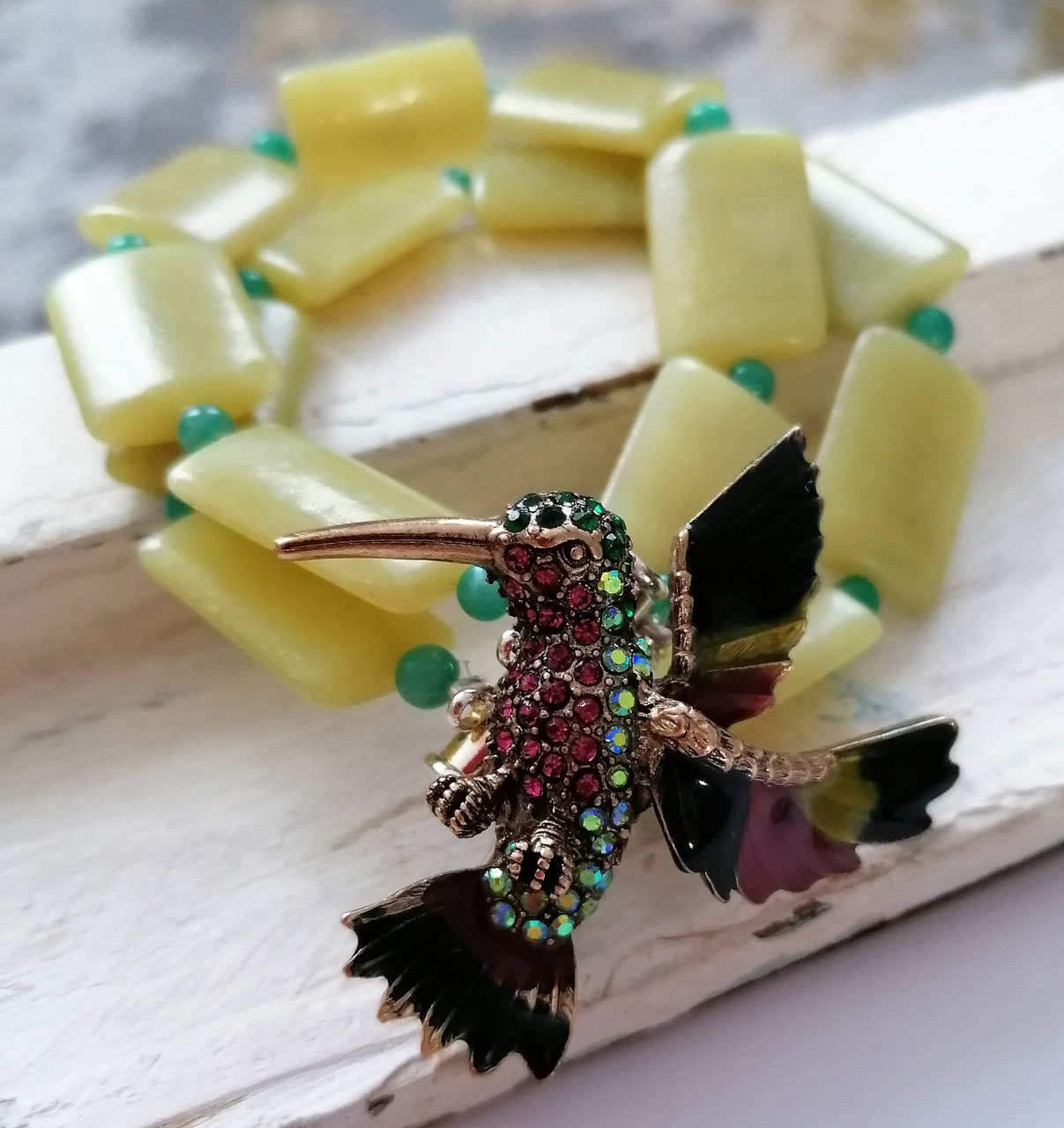 HUMMINGBIRD - JADE & RUSSIAN AMAZONITE GEMSTONE BRACELET - Item 074 ...