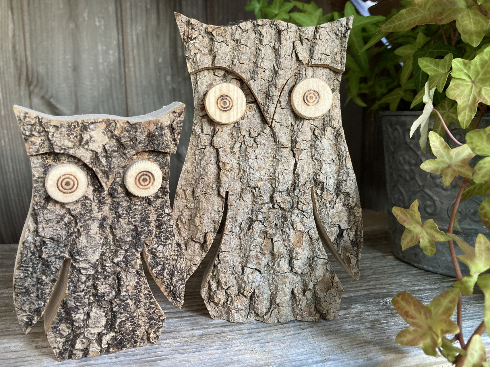 Eulen mit echter! Rinde - Deko aus Holz