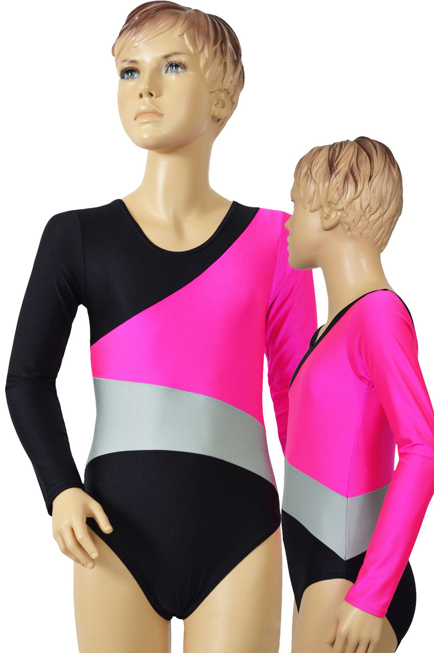 Kinder Gymnastikanzug "Susan" schwarz-pink-silber - elastische ...