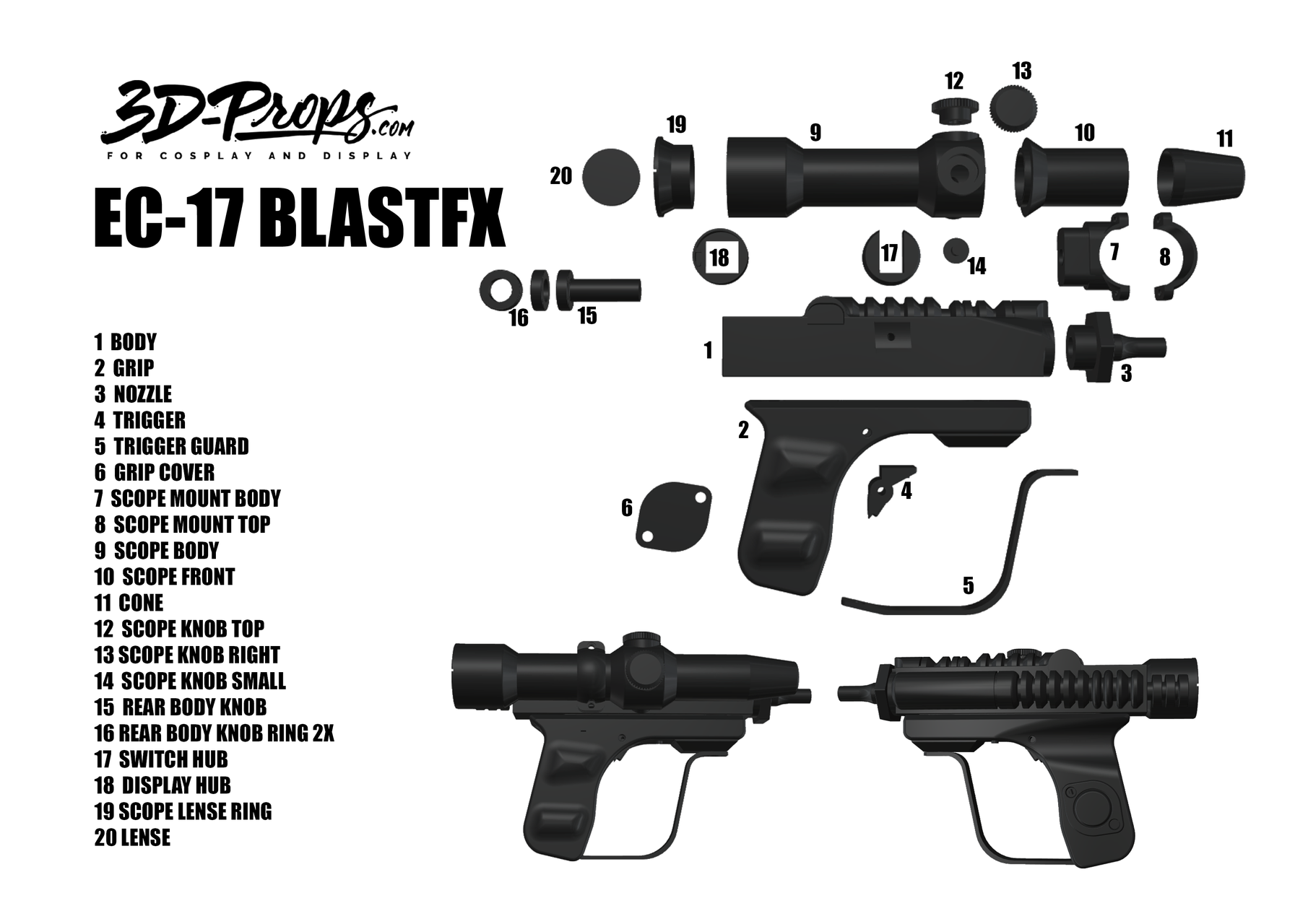 EC-17 BLASTFX - 3D FILES - 3D-PROPS Blasters for display and cosplay.