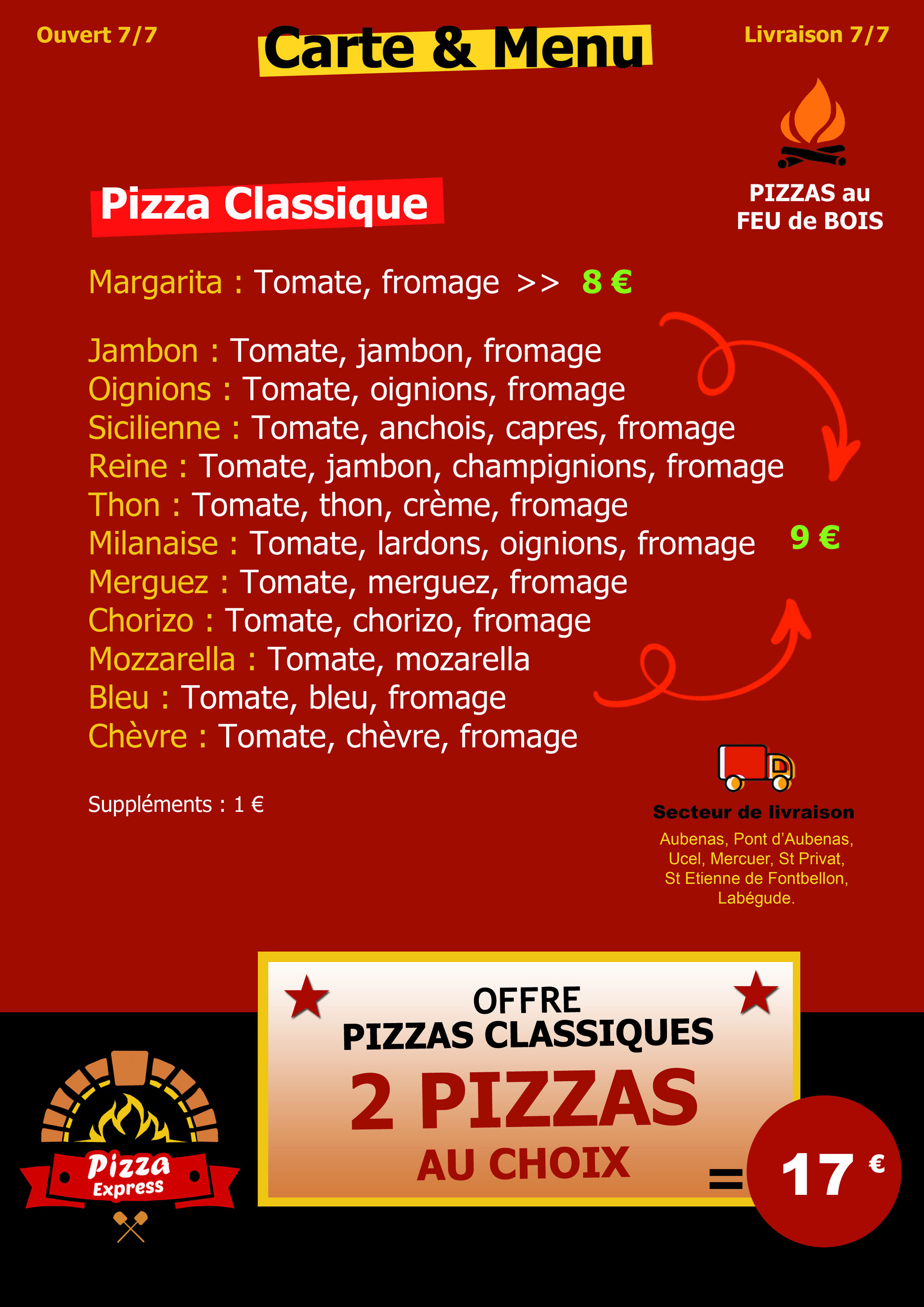 Notre Carte Pizza - Site de pizza-express-aubenas