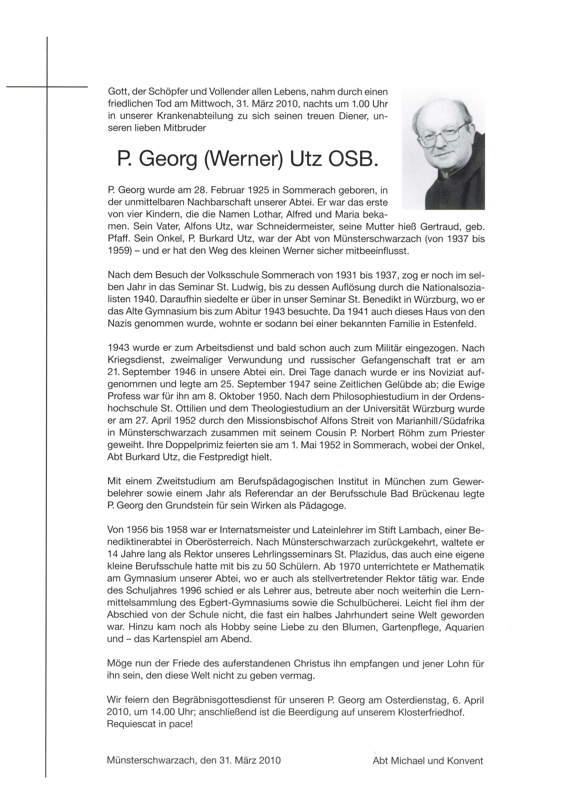 P. Georg (Werner) Utz OSB - EGM-Alumni