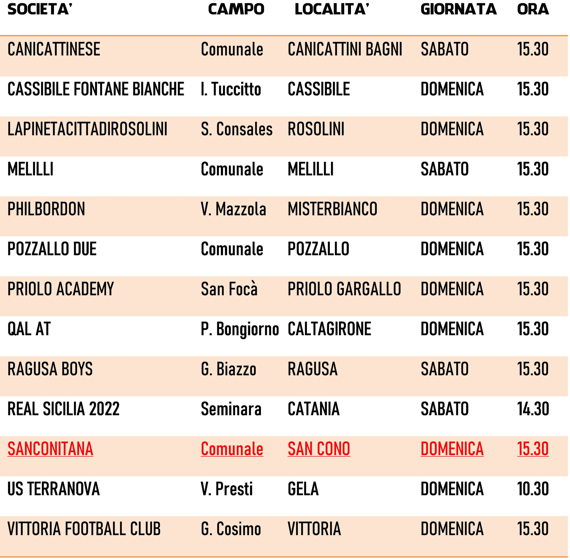 CALENDARIO "2° CATEGORIA" (Girone E) - SAN CONO (CT)