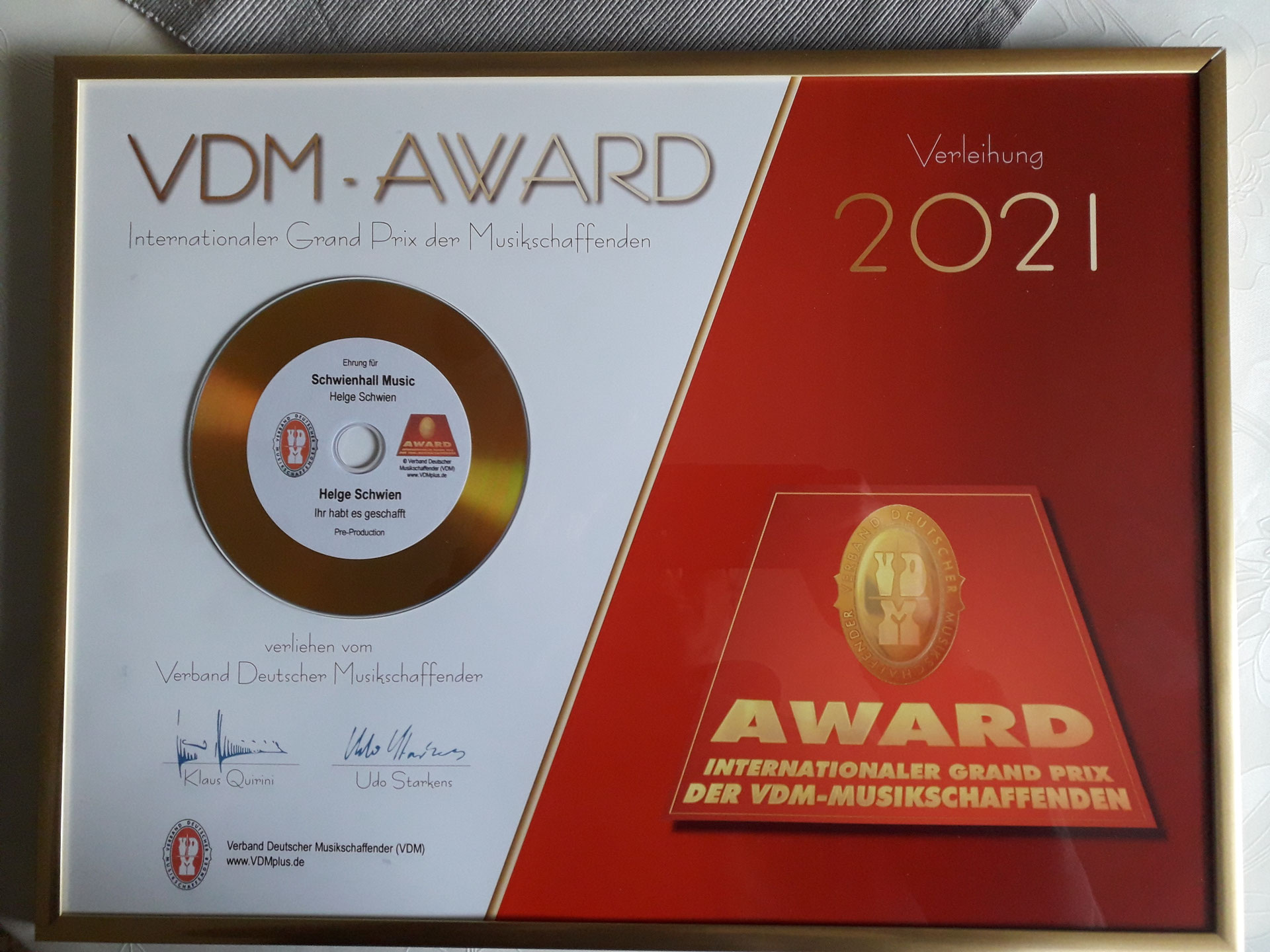 VDM AWARD 2021 - Schwienhall Music Webseite! Musikverlag und Label