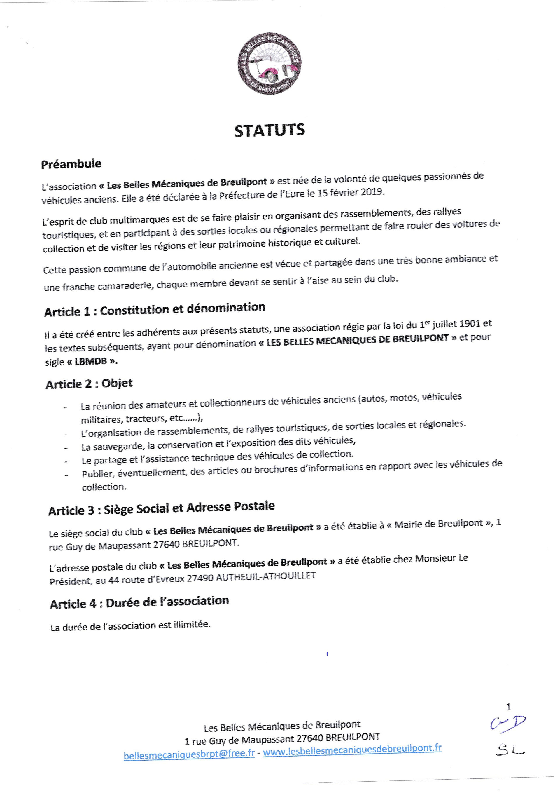 Statuts de l'Association - Site de lesbellesmecaniquesdebreuilpont