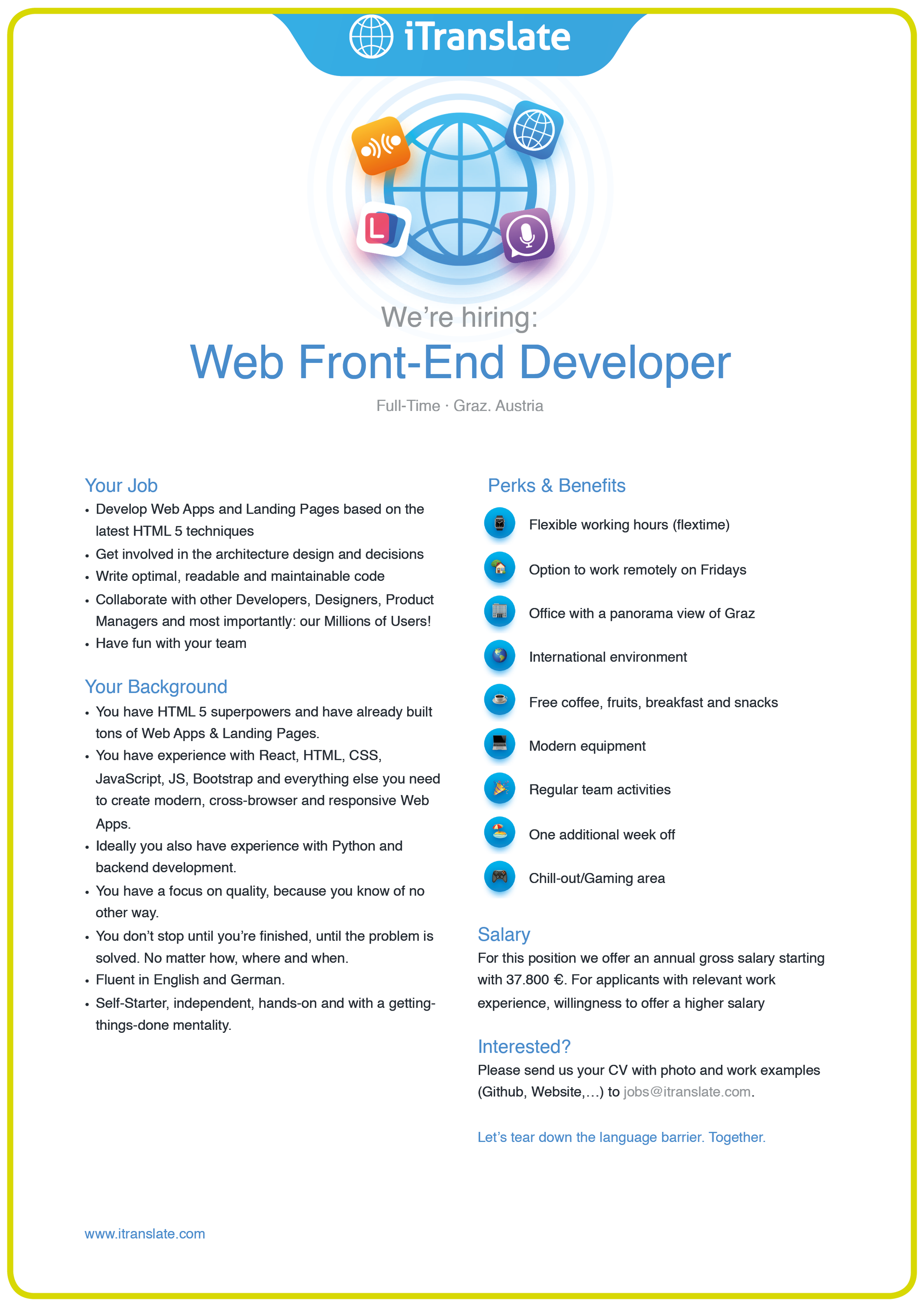 Web Front-End Developer Job bei iTranslate in Graz - SW|DEV