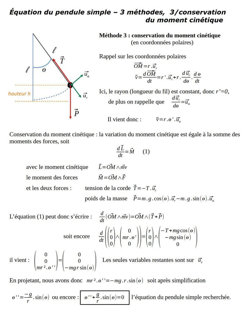 Équation du pendule simple – 3 méthodes -1/ - isamath Cours de maths ...