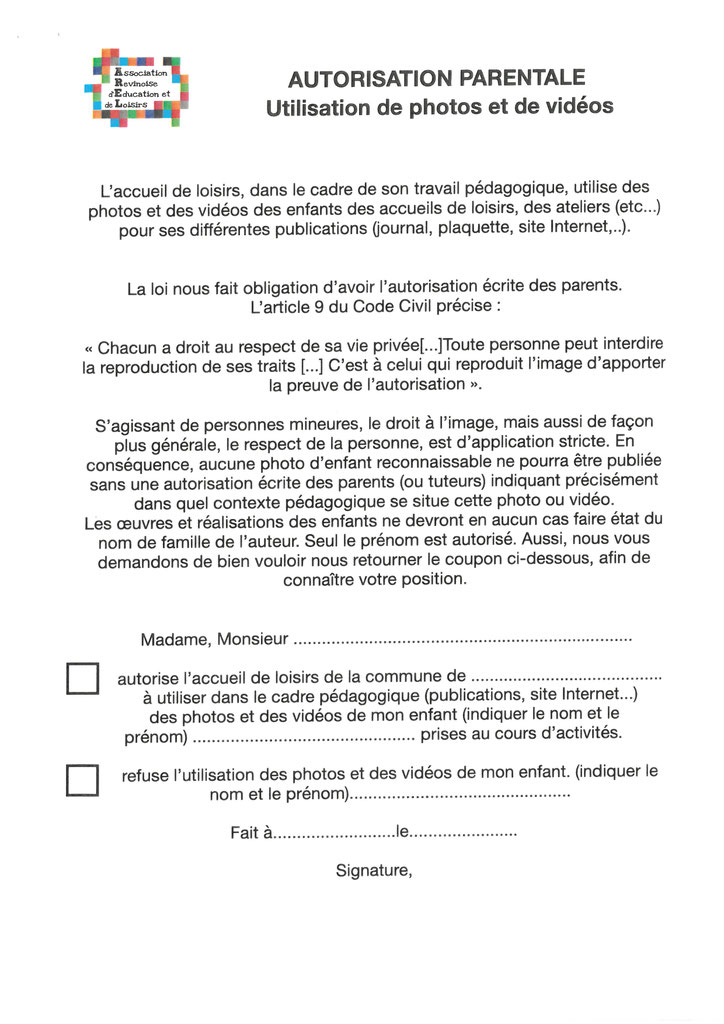 Documents inscriptions - Association Revinoise d'Education et de Loisirs