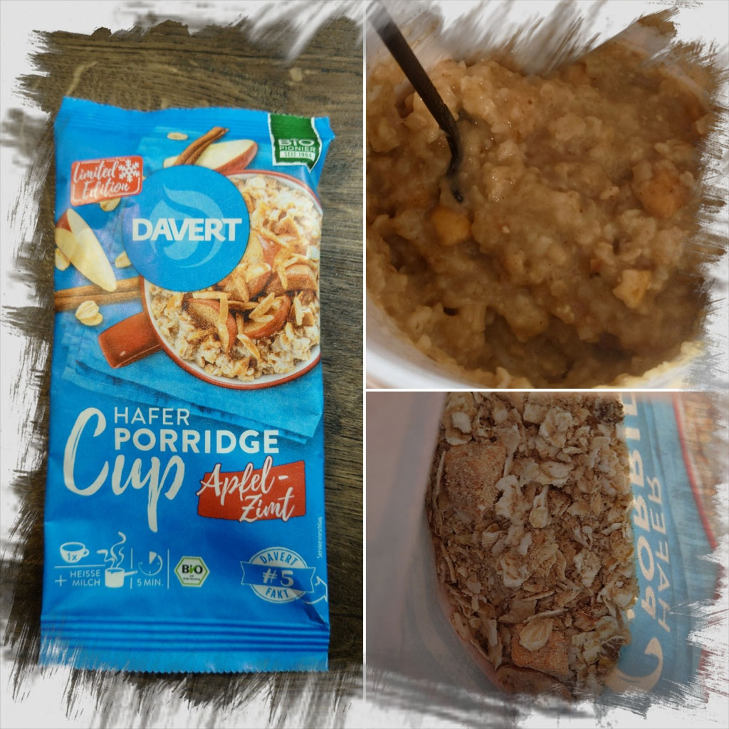 Davert Hafer Porridge Cup Apfel-Zimt & Beere-Hibiskus & Aprikose-Chai ...