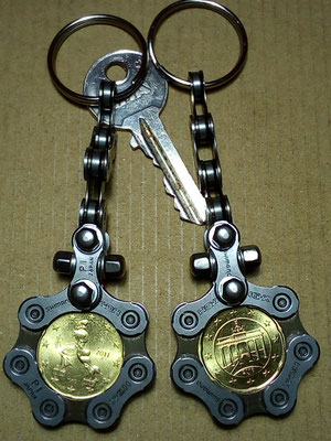 with coins - swisstrailbell® meets bicycle chain art