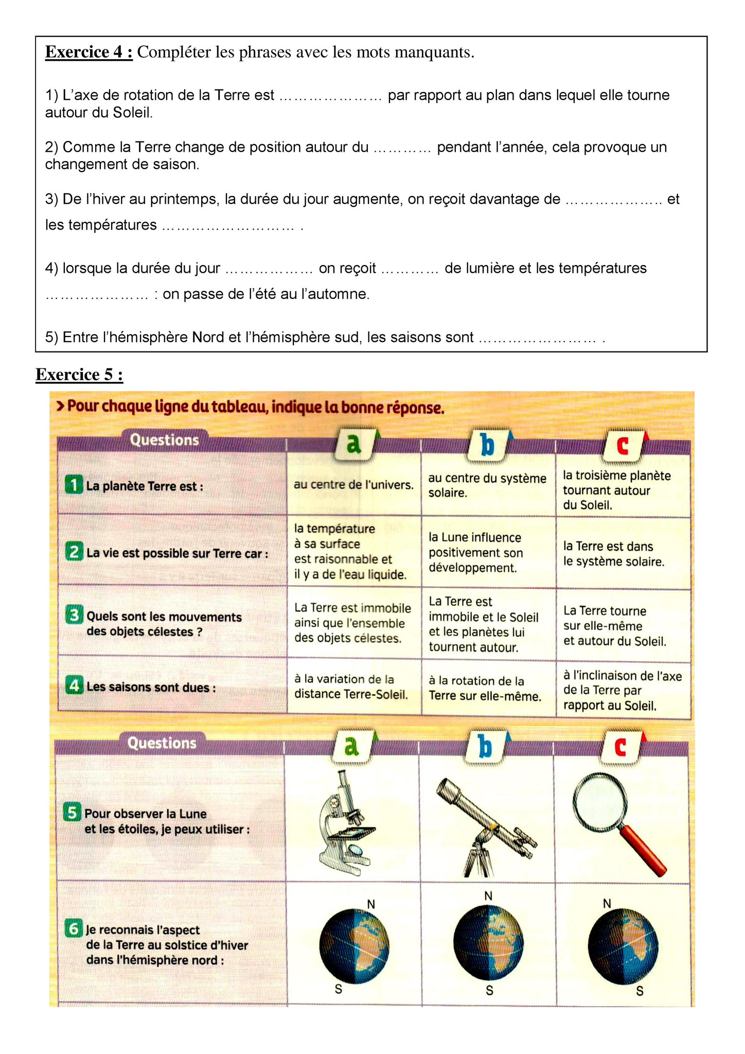 Exercices - Sciences et technologie cycle 3 - Saint Gab'
