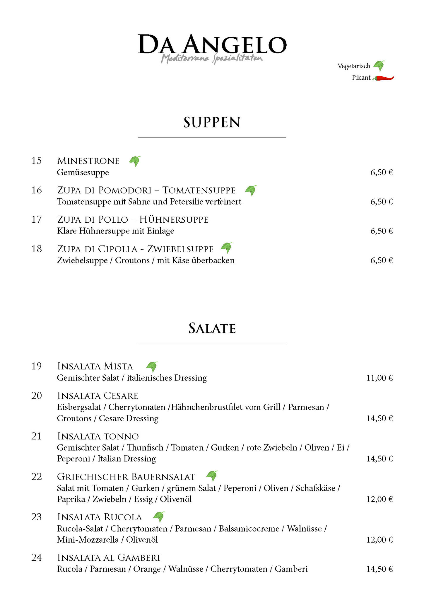 Speisekarte - Da Angelo - Restaurant für Mediterrane Küche in Bad ...