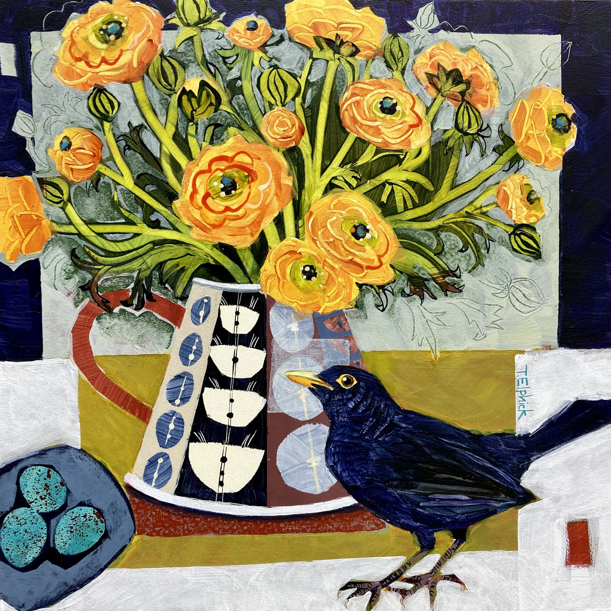 Still Life with Birds - Tracey Elphick Mixed Media Artist Cirencester