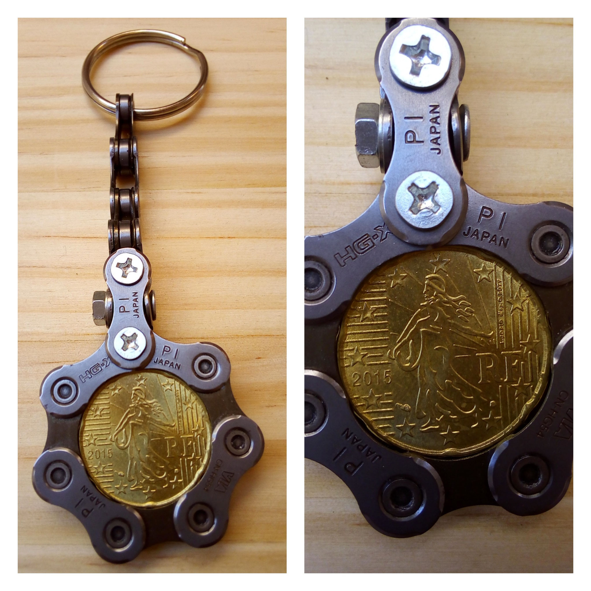 with coins - swisstrailbell® meets bicycle chain art