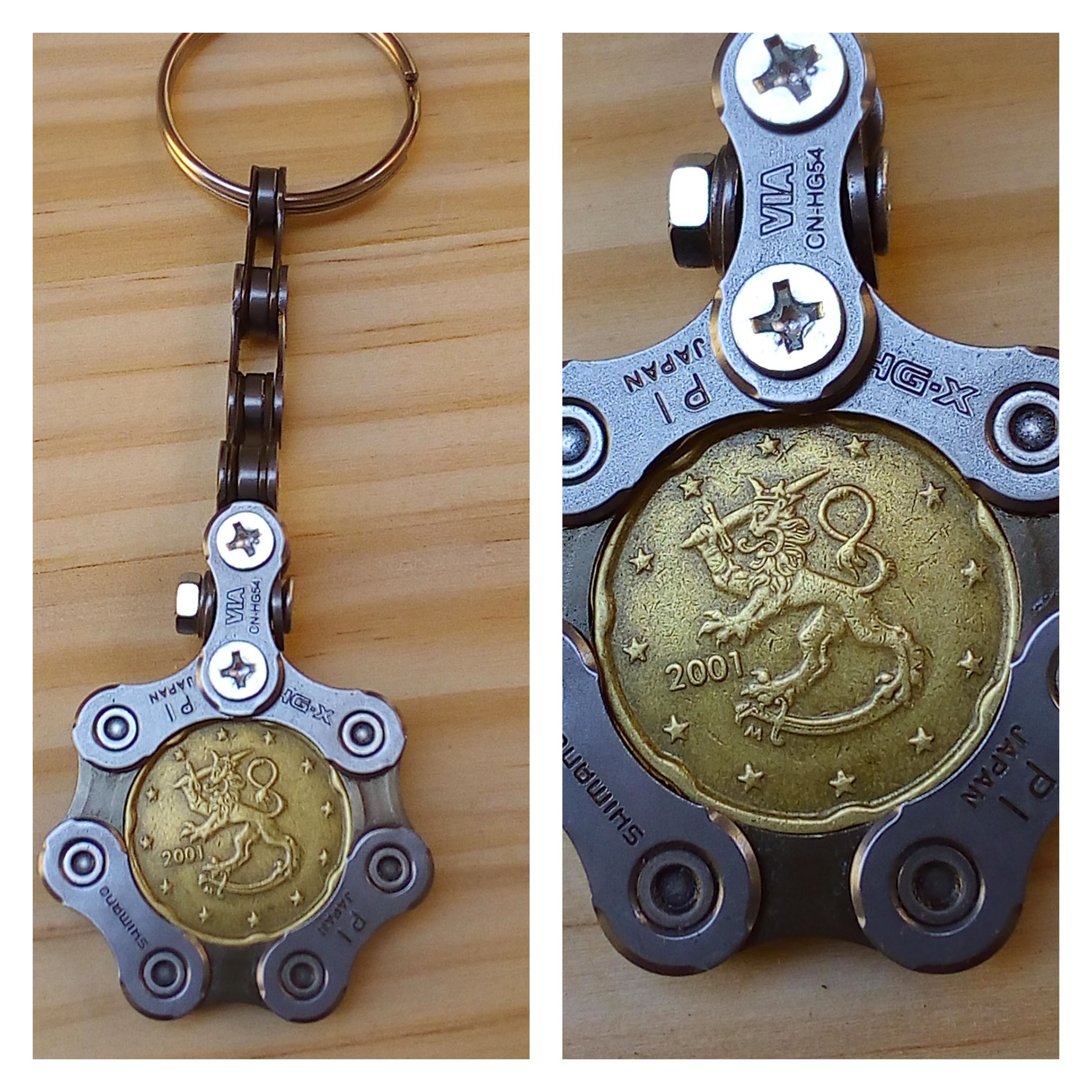 with coins - swisstrailbell® meets bicycle chain art