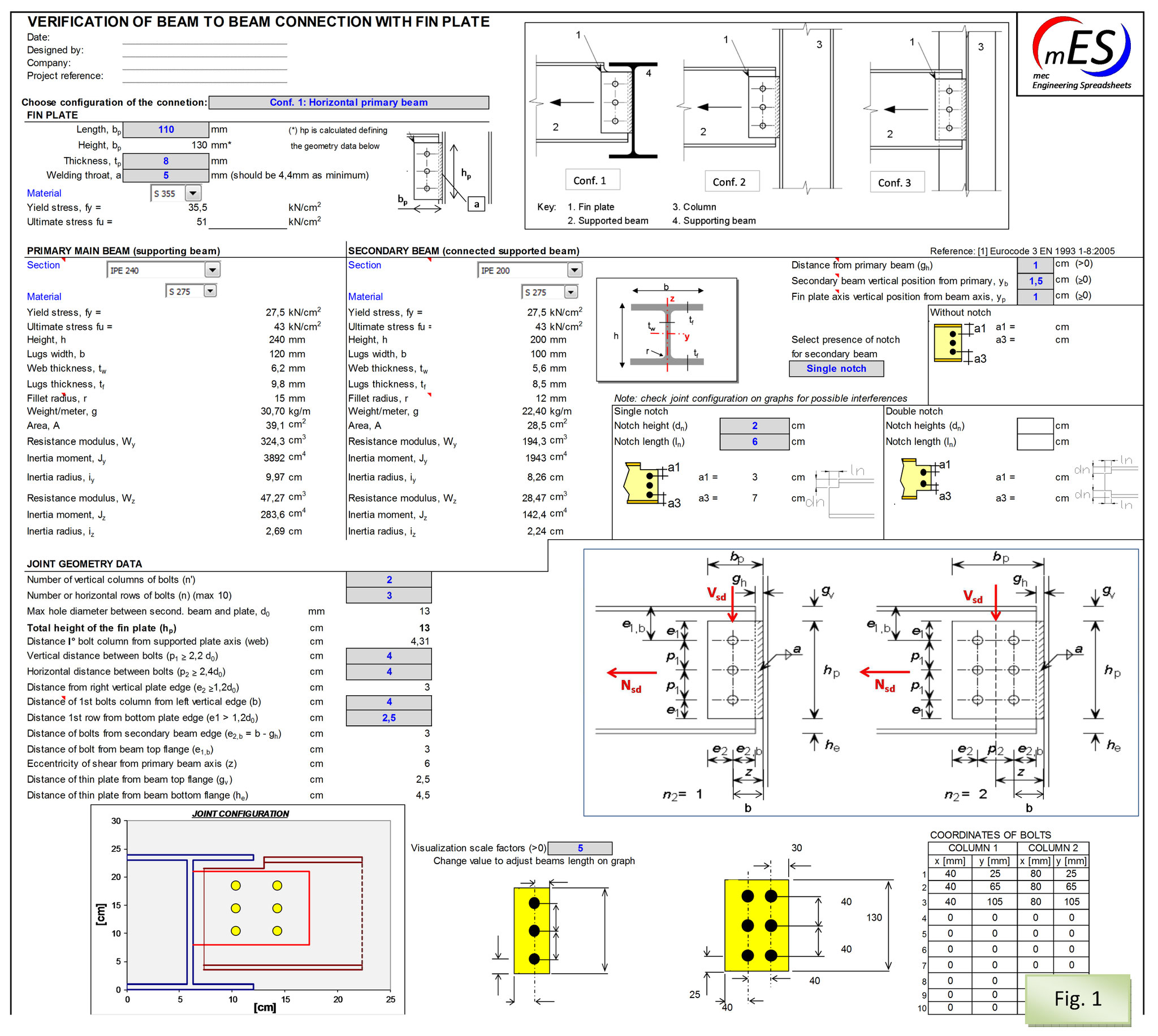 Fin plate connection - mec Engineering Spreadsheets
