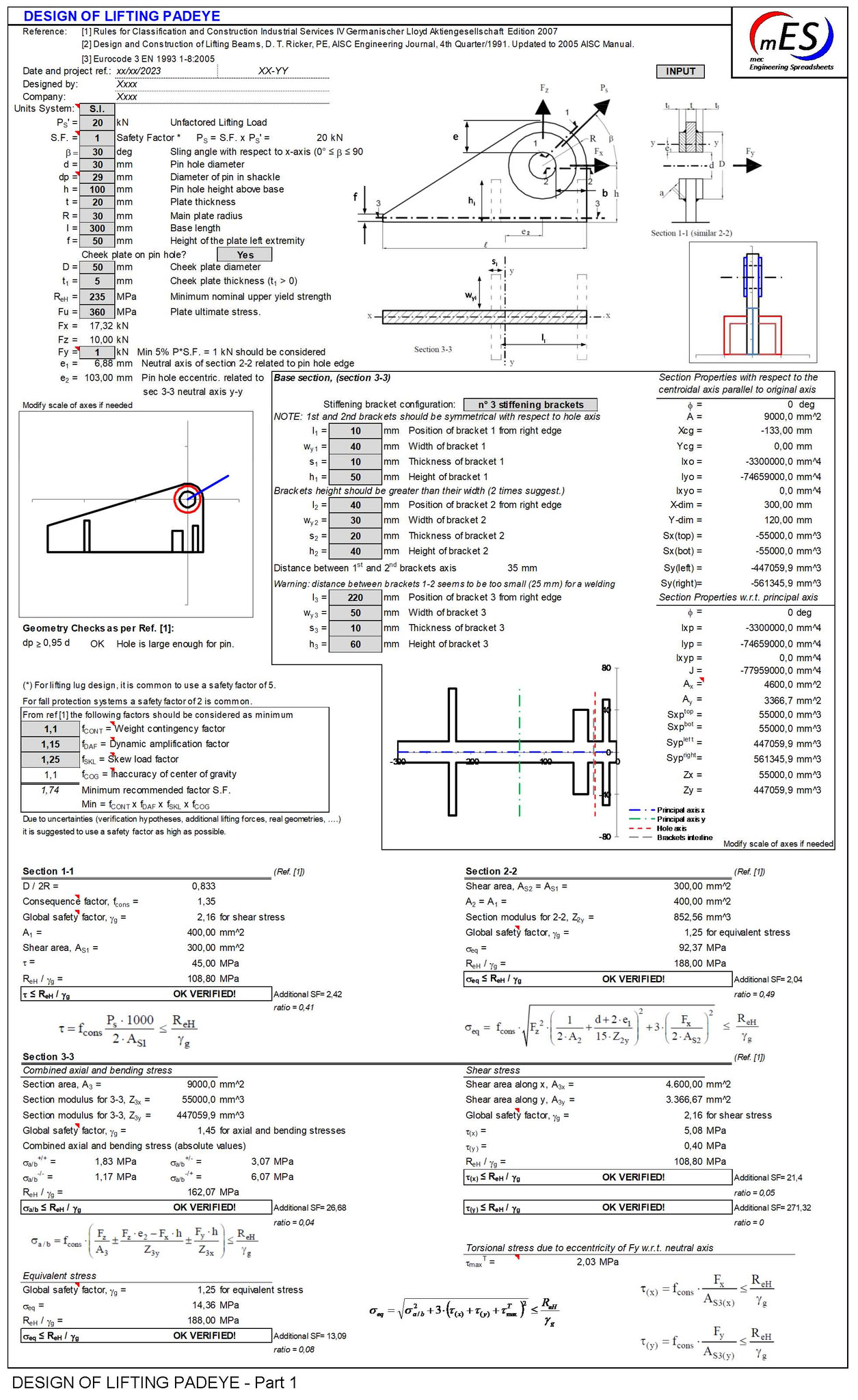Design and verification of lifting lugs - mec Engineering Spreadsheets