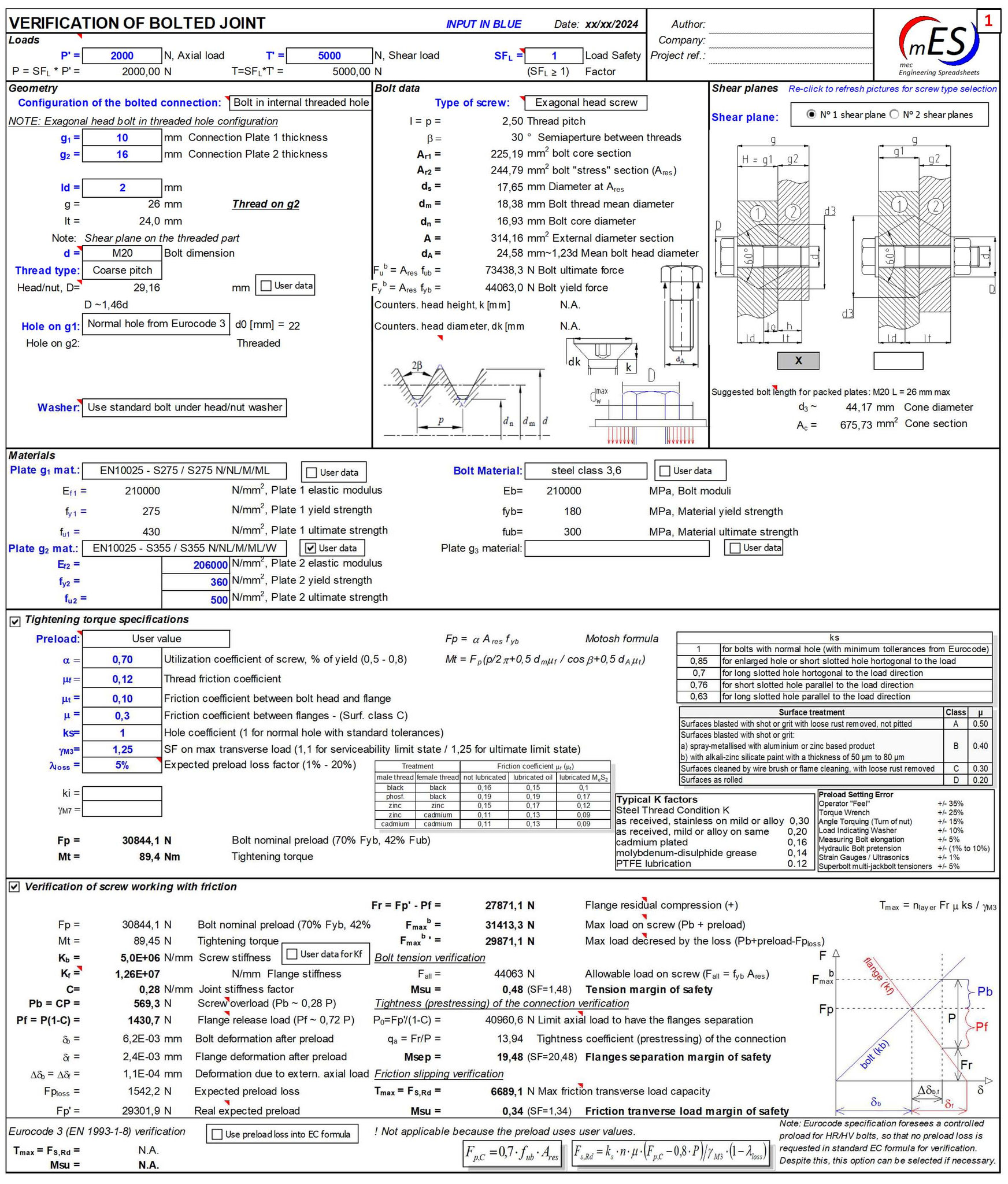 Dimensioning of Bolts - mec Engineering Spreadsheets