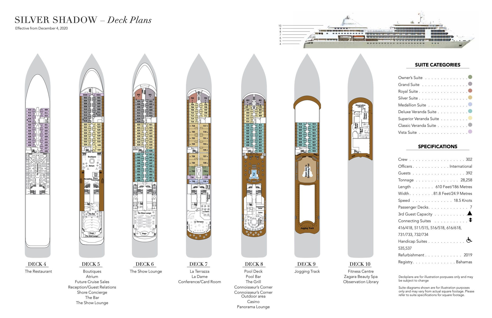 Silversea Shadow | Reisen | Kabinen | Deckplan - Emocean Luxus Kreuzfahrten