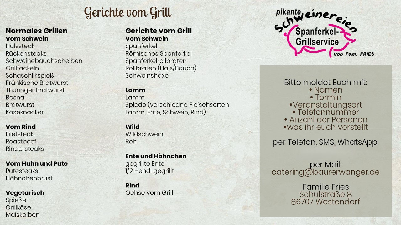 Speisekarte - Catering, Spanferkel, Eventraum & mehr aus Augsburg