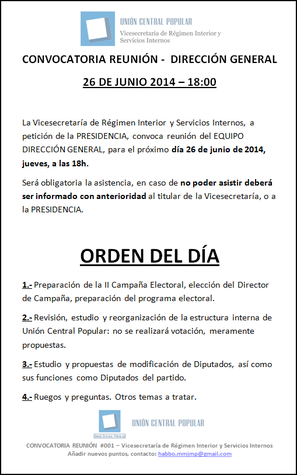 Convocatorias de reuniones internas - Unión Central Popular