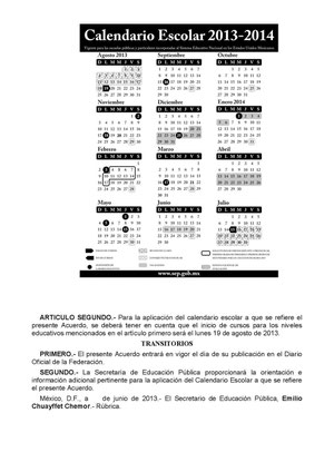 El calendario escolar para el ciclo escolar 2013-2014 ...