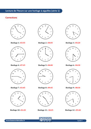 Fiches d'exercices corrigés : heures et durées - Mon classeur de maths