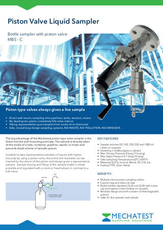 LIQUID SAMPLING SYSTEMS - PISTON VALVE LIQUID SAMPLER - Mechatest ...