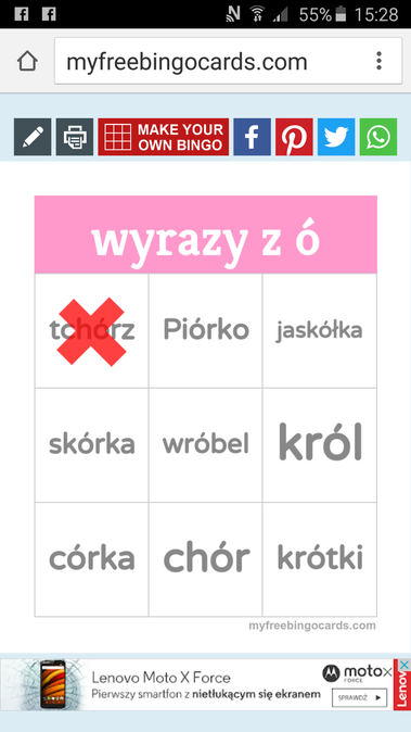 Bingo tematyczne - Strona internetowa patyczakitableciaki!