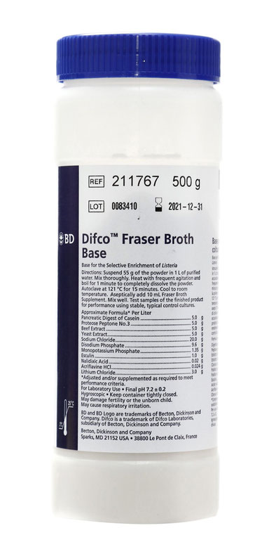 211767 BD Difco™ Base de Caldo Fraser, 500 g - PROQUISUR- Material de Laboratorio en Mexico