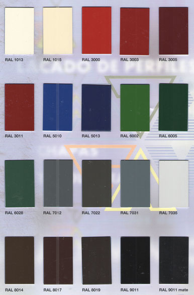 Lacados carta RAL - Alunova 2000, carpinteria de aluminio