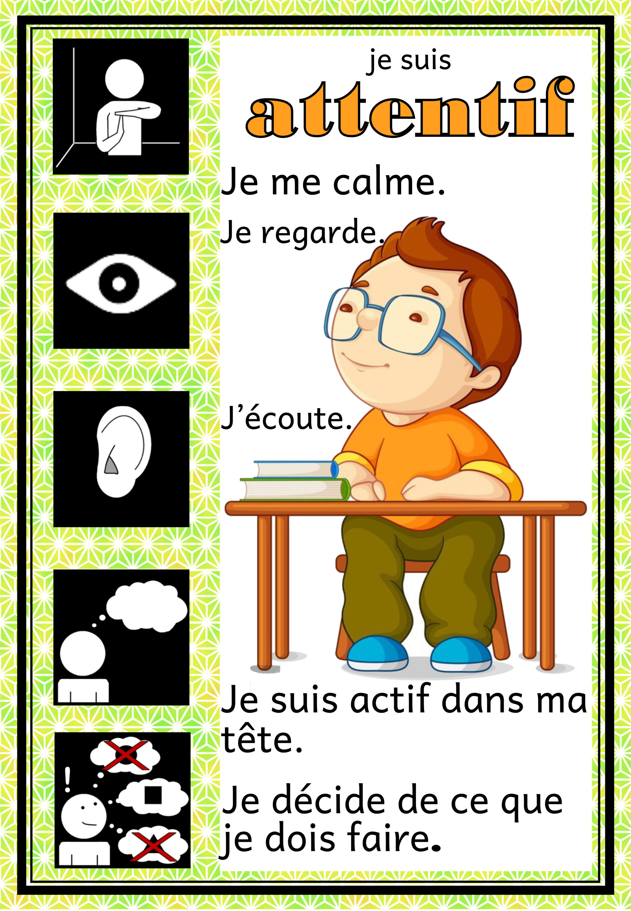 je suis attentif - affiche et cartes de rappel - Fiches de prep (cycle1 ...