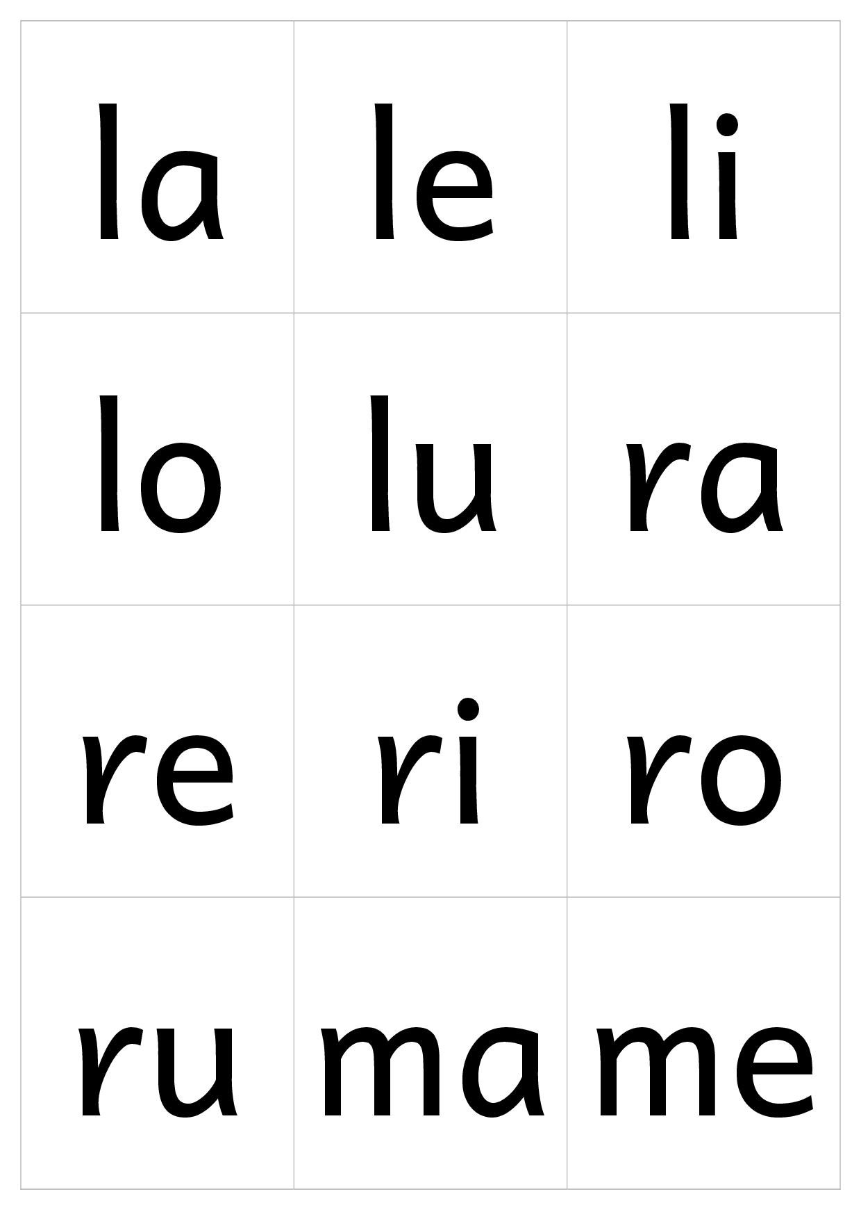 cartes de syllabes - graphèmes simples - Fiches de prep (cycle1-cycle 2 ...