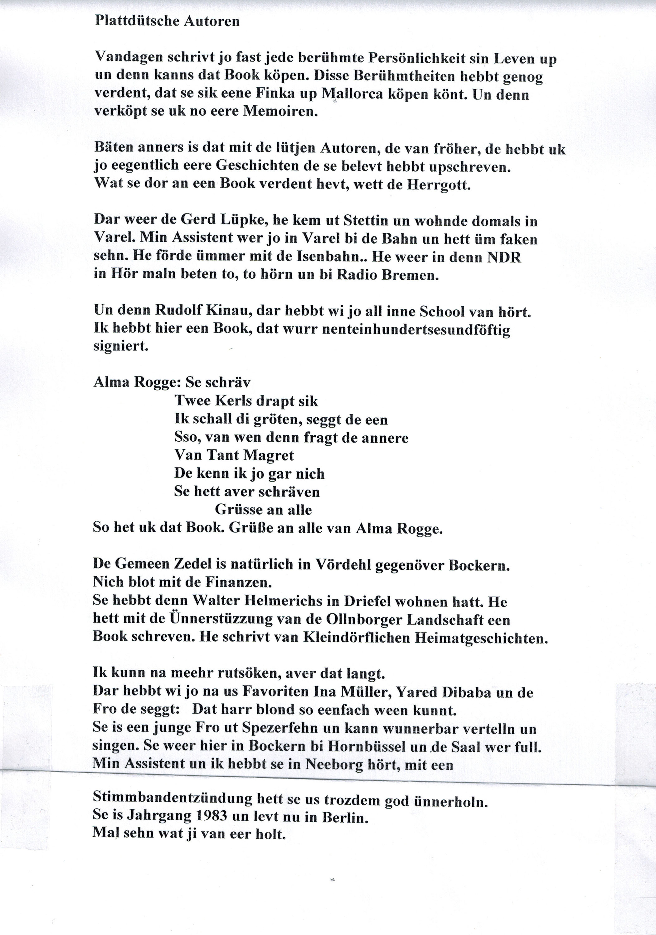 Plattdeutsche Geschichten - LandFrauenverein.Friesische.Wehde.